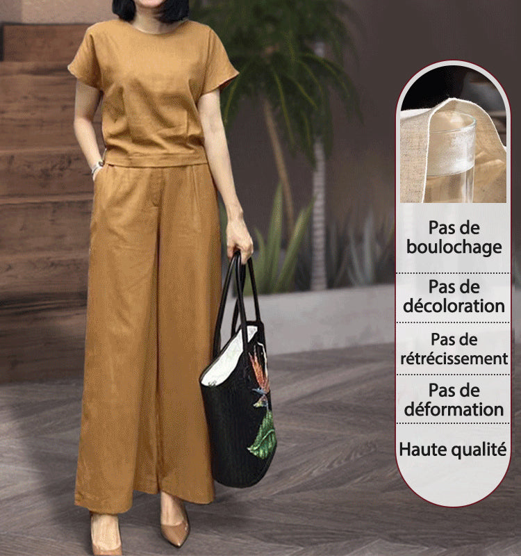 Set 2 pièces en coton-lin solide élégant – forherwish